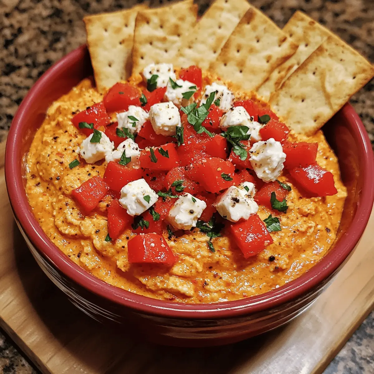 Easy Delicious Roasted Red Pepper Feta Dip for Crispy Snack Bites