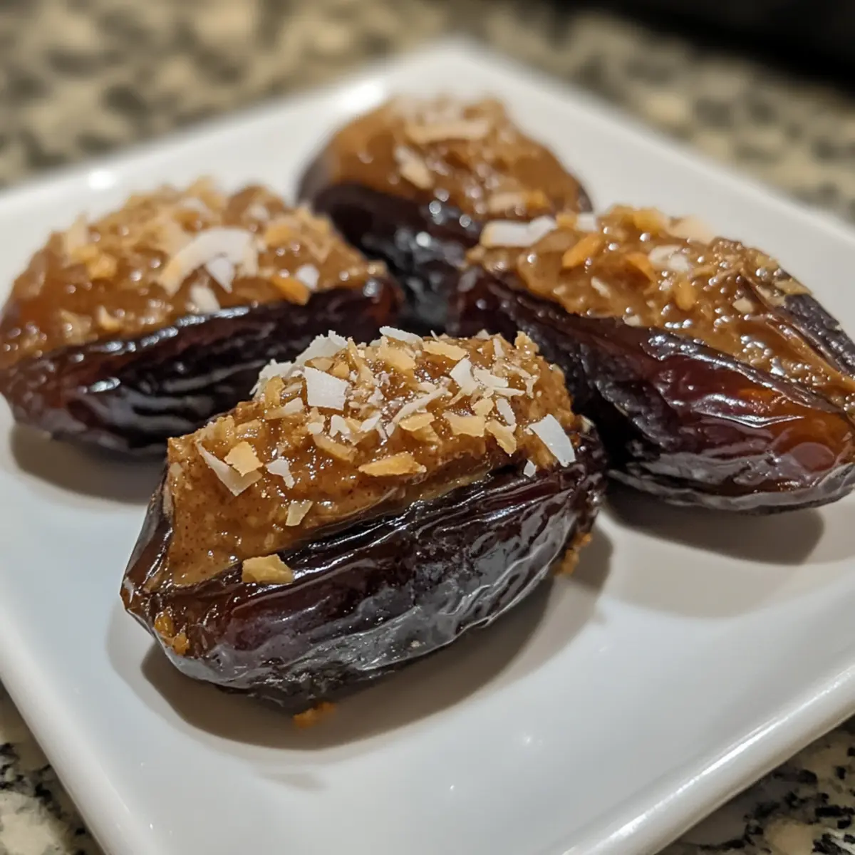 Easy Irresistible Chewy Almond Butter Stuffed Dates with Coconut